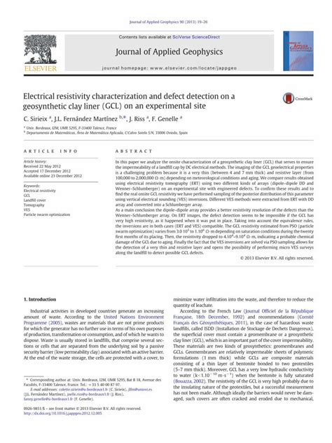 Pdf Electrical Resistivity Characterization And Defect Detection On A Geosynthetic Clay Liner