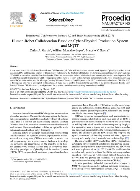 Pdf Human Robot Collaboration Based On Cyber Physical Production System And Mqtt