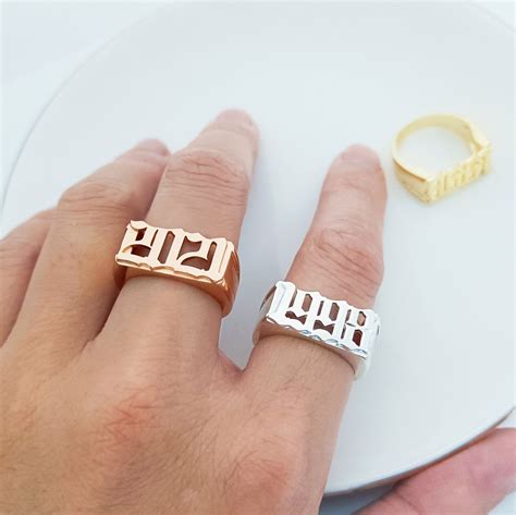 Custom Date Ringstackable Year Ringgothic Date Ringbirth Etsy