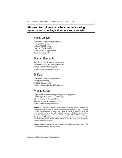 Pdf Ai Based Techniques In Cellular Manufacturing Systems A