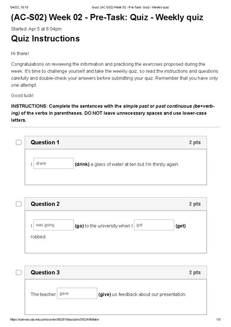 Quiz AC S02 Week 02 Pre Task Quiz Weekly Quiz Utp Edu Courses 562919 Quizzes 3552496