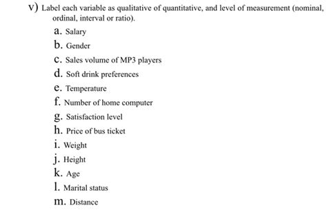 solved label each variable as qualitative of quantitative and level