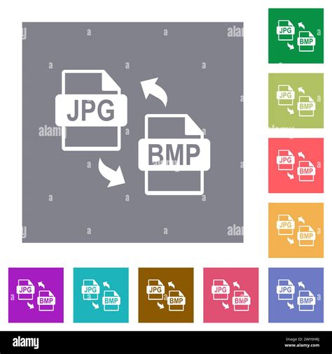  Bmp File Conversion Flat Icons On Simple Color Square Backgrounds Stock Vector Image And Art