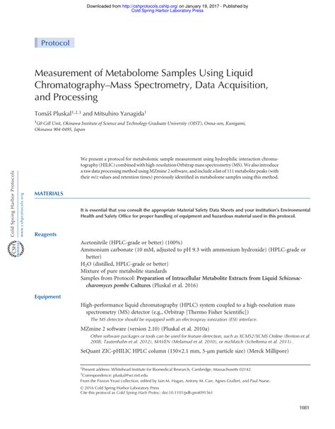 PDF Measurement Of Metabolome Samples Using Liquid ChromatographyMass Spectrometry Data