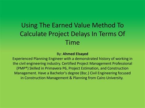 Using The Earned Value Method To Calculate Project Delays In Terms Of Time Pptx
