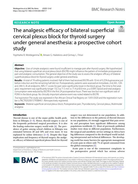 The Analgesic Efcacy Of Bilateral Superfcial Cervical Plexus Block For Thyroid Surgery Under