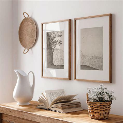 Set Of Two Roman Landscape Drawing Prints Italian Farmland Sketch