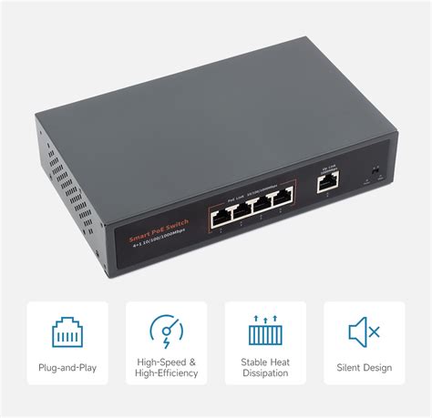 120w Gigabit Ethernet Poe Switch 4x Poe Ports Up To 30w Per Port 802 3af At Compliant Plug