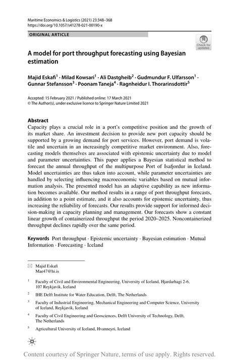 A Model For Port Throughput Forecasting Using Bayesian Estimation Request Pdf