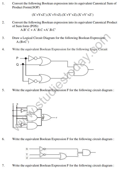 Boolean Algebra Worksheet Cbse Class 12 Computer Science Boolean