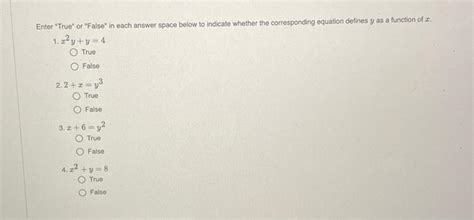 solved enter true or false in each answer space below to