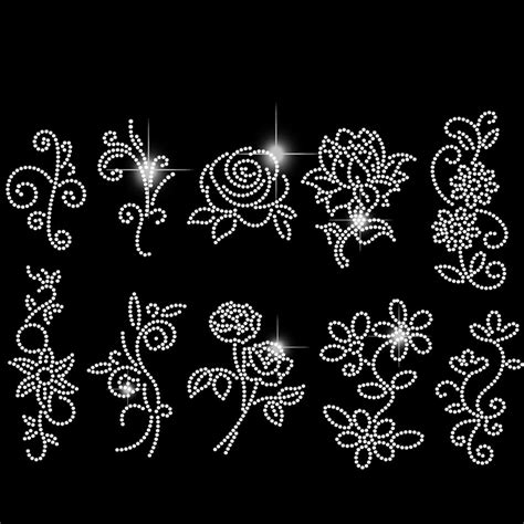 Superdant 10 Pcs Floral Pattern Iron On Rhinestones