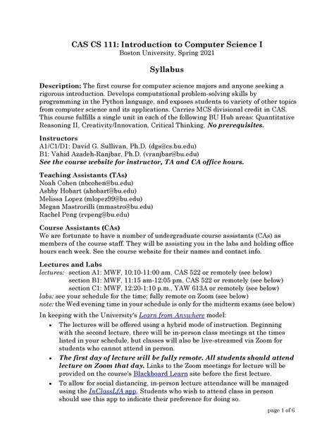 CS111 Boston U Syllabus 2021 Spring David G Sullivan Ph D CAS CS 111 Introduction To