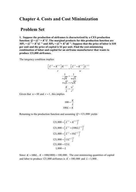Given Two Inputs Labor And Capital Costs Are Minimized When