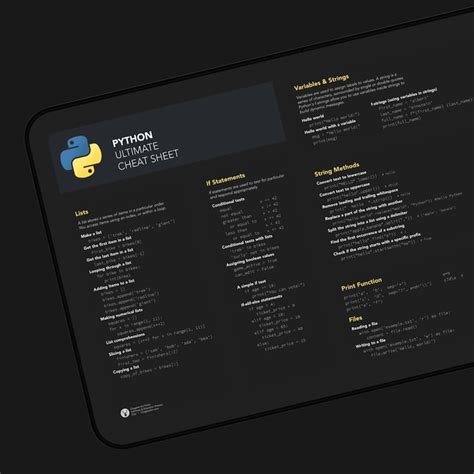 Ultimate Python Cheat Sheet Desk Mat For Programmers Stylish Office