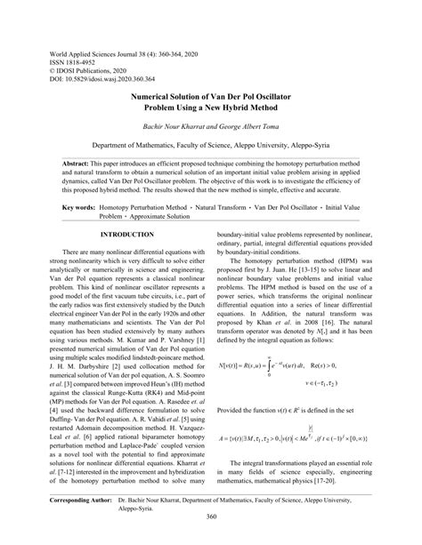 Pdf Numerical Solution Of Van Der Pol Oscillatorpdf
