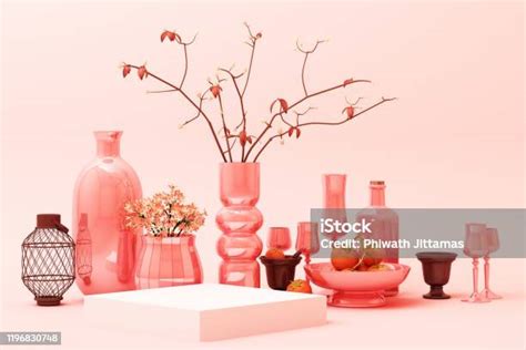 추상기하학적 모양 파스텔 핑크 색상 장면 최소한의 장식 및 소품 화장품 또는 제품 디스플레이 연단 3d 렌더링디자인 3차원