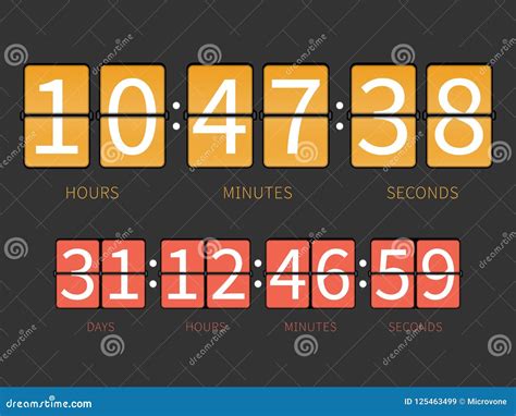 Colorful Flip Countdown Timer Hourly Schedule Stock Vector