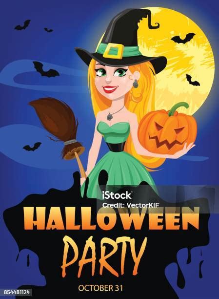 Kartu Ucapan Halloween Penyihir Wanita Cantik Mengenakan Topi Peziarah