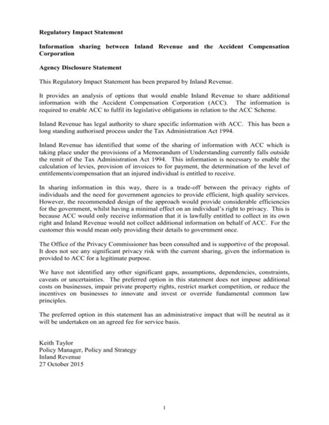 Regulatory Impact Statement