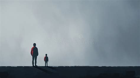 In A Minimalist Portrayal Father And Son Stand Side By Side Yet Worlds
