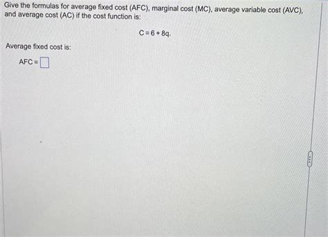 give the formulas for average fixed cost afc