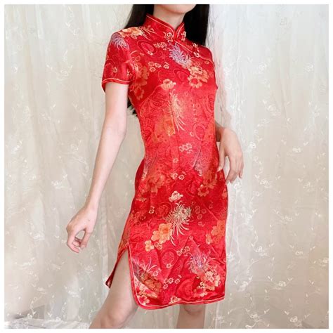 Jual Red Gold Tradisional Cheongsam Mini Dress Terusan Shopee Indonesia