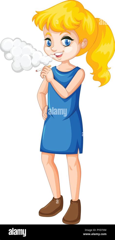 A Teenage Girl Smoking On White Background Illustration Stock Vector