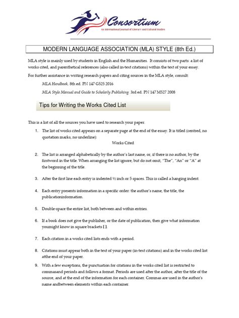 Mla 8th Edition Consortium Pdf