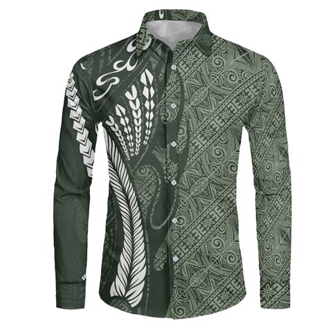 Polynesian Tribal Fijian Totem Tattoo Prints Men Shirts Long Sleeve