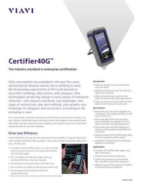 Pdf Viavi Ngc 4500 Certifier40g Cable Certifier Data Sheet · Copper Cabling Systems Are