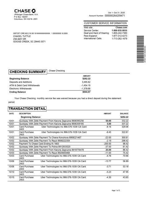 Statement Pdf Banks Chase Bank