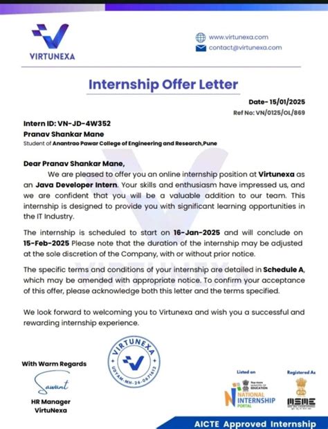 internship javadeveloper virtunexa pranav mane