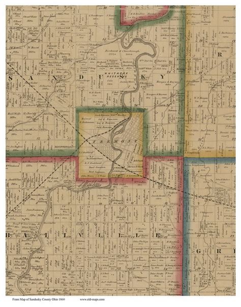 Fremont Ohio 1860 Old Town Map Custom Print Sandusky Co Old Maps