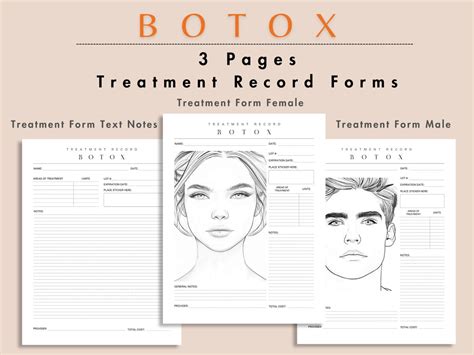 Botox Treatment Record Form With Face Chart Injectables Patient Documentation Template