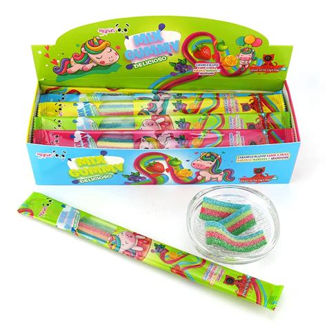 Supply Hight Quality Halal Rainbow Ribbon Shape Sour Long Chewing Soft