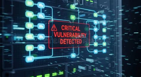 Critical Vulnerability Detected On Server Rack Monitor Displaying Network Cybersecurity Threat