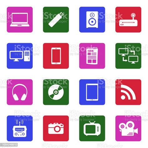 미디어 아이콘입니다 광장에서 백색 평면 디자인입니다 벡터 일러스트입니다 Usb 메모리에 대한 스톡 벡터 아트 및 기타 이미지 Usb 메모리 교환 노트북 Istock