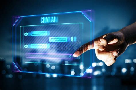 A Person Interacts With A Futuristic Ai Chat Interface Against A