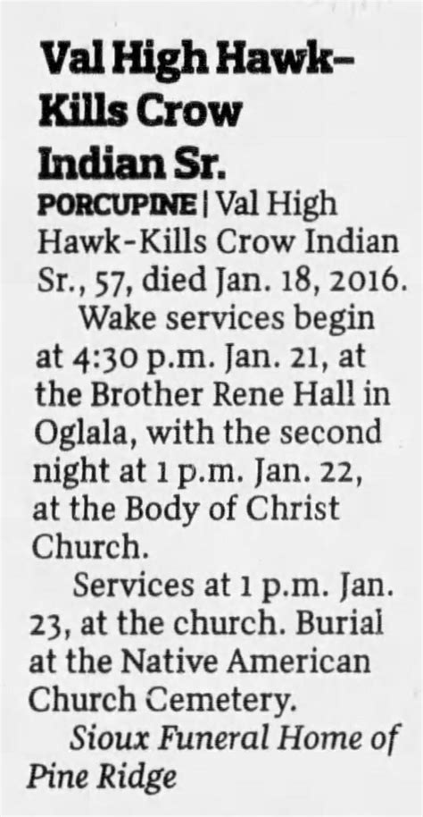 Val High Hawk Kills Crow Indian Sr 1959 2016 Find A Grave Memorial