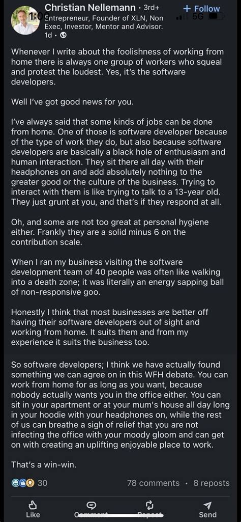 Award Winning Ceo Shares Thoughts On Software Devs Rlinkedinlunatics