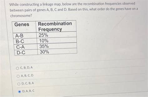 Solved While Constructing A Linkage Map Below Are The Chegg