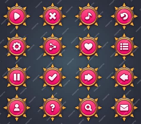 Premium Vector Game Ui Set Of Pink Buttons In Cartoon Style Gui To Build 2d Games Cartoon