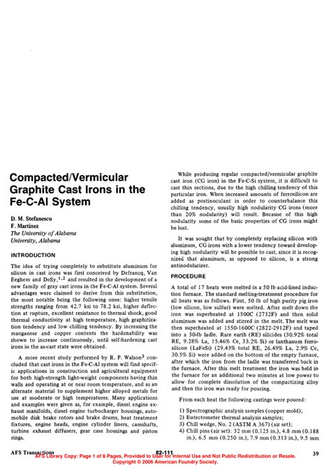 Pdf Compacted Vermicular Graphite Cast Irons In The Fe C Al System