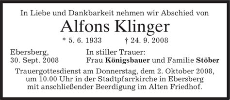 Traueranzeigen Von Alfons Klinger Trauer Merkur De