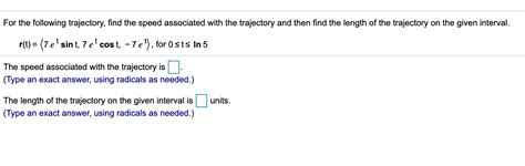 Solved For The Following Trajectory Find The Speed