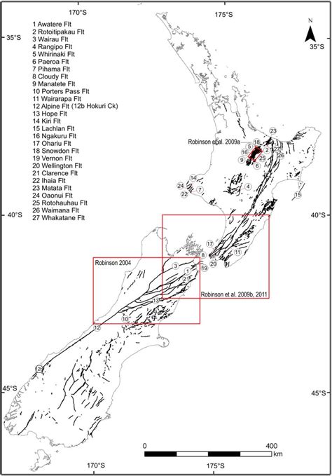 Active Fault Map Of New Zealand Showing The Locations Of Faults Thick