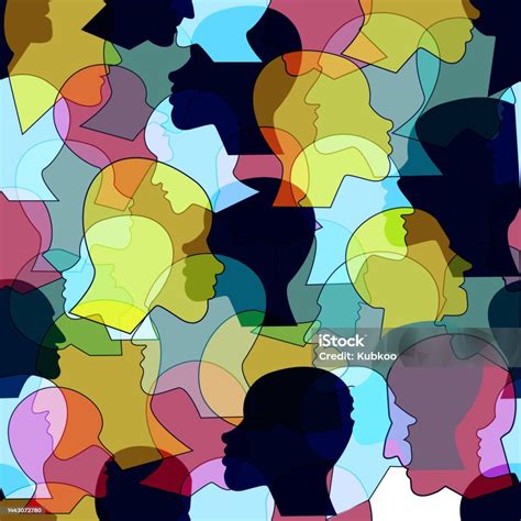 많은 다른 사람들의 군중의 원활한 패턴은 다양한 민족에서 머리를 프로파일 벡터 배경입니다 남자에 대한 스톡 벡터 아트 및 기타