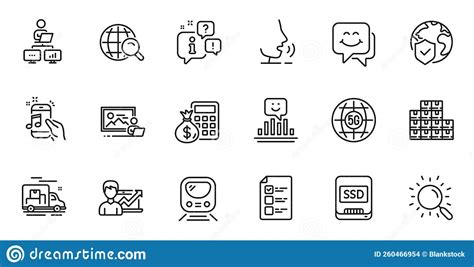Outline Set Of Search Ssd And Work Home Line Icons For Web Application For Design Vector
