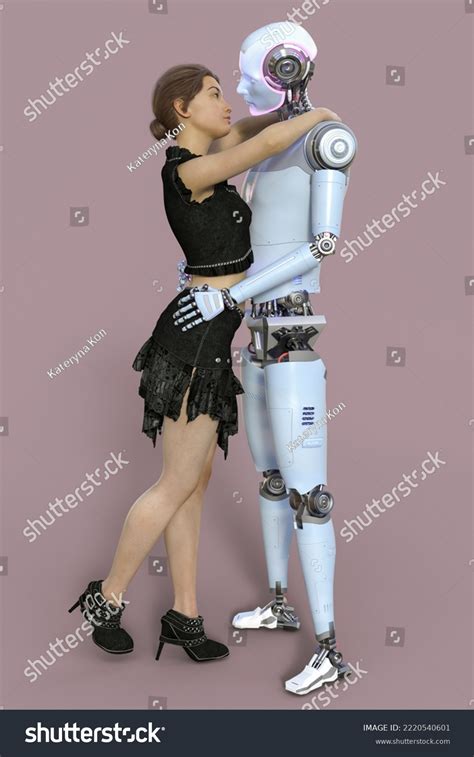Humanoid Robot Hugging Girfriend Conceptual 3d Stock Illustration